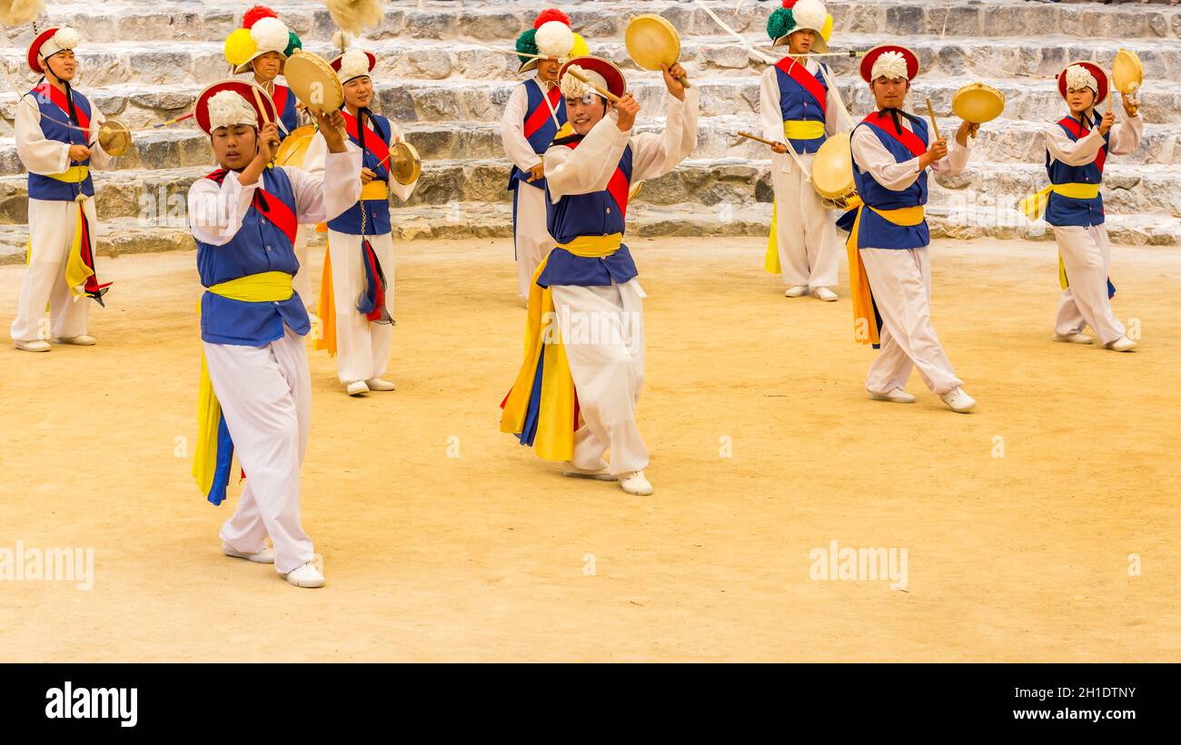 Seoul, South Korea - June 12, 2017: Sangmo dancers dancing in a Korean ...