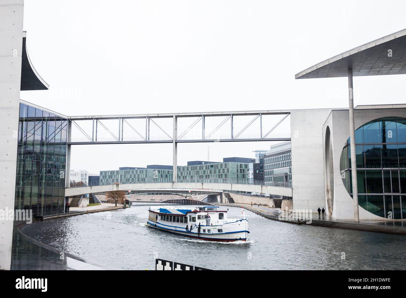 BERLIN, GERMANY - MARCH, 2018: Canals of the Spree river in a cold end ...