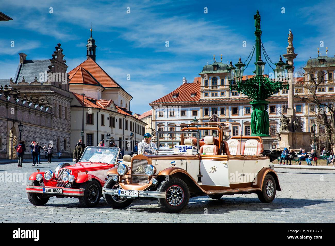 PRAGUE, CZECH REPUBLIC - APRIL, 2018: Sightseeing vintage tour cars at ...