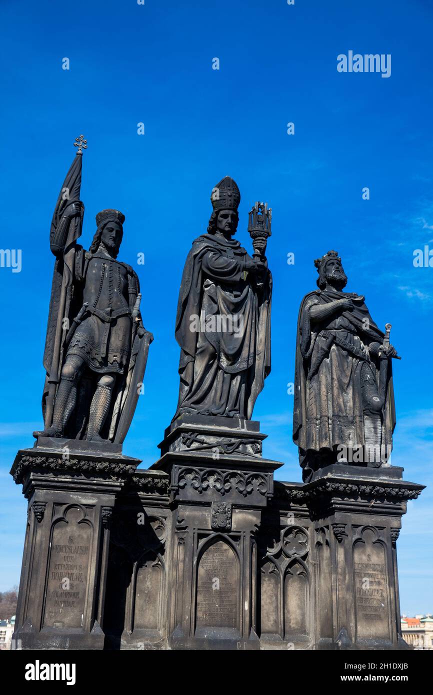 Antique statue of Saints Norbert of Xanten, Wenceslas and Sigismund on ...