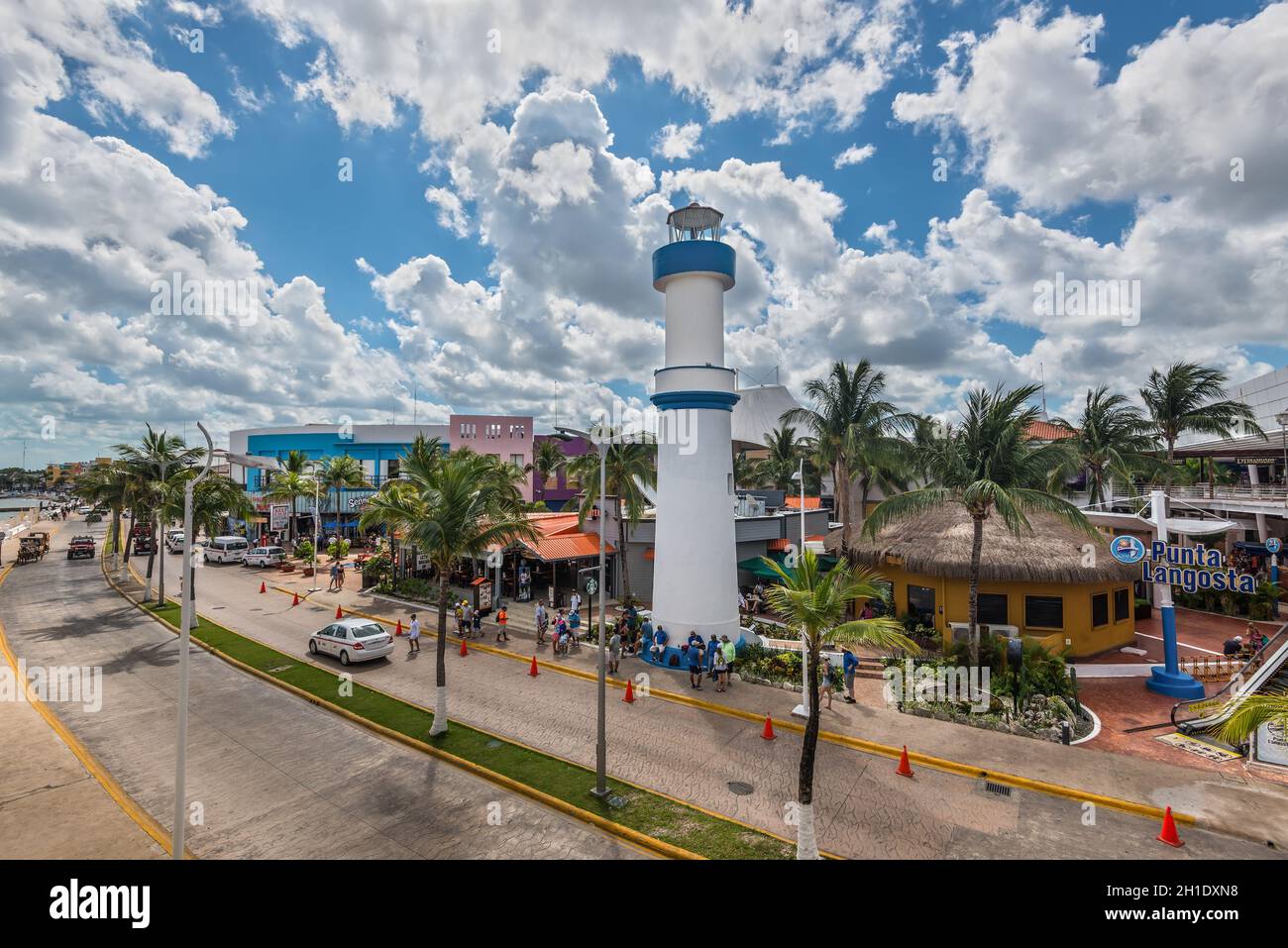 Cozumel, Mexico - April 24, 2019: Beautiful quay with white lighthouse ...