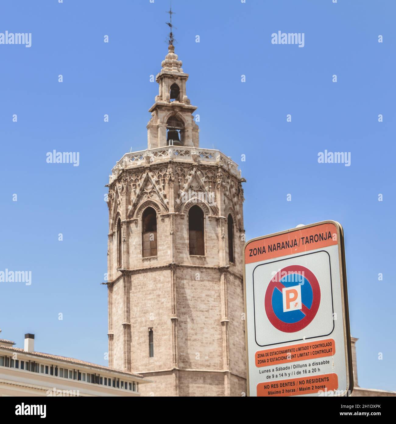 Valencia, Spain - June 16, 2017: road sign indicating an Orange parking ...