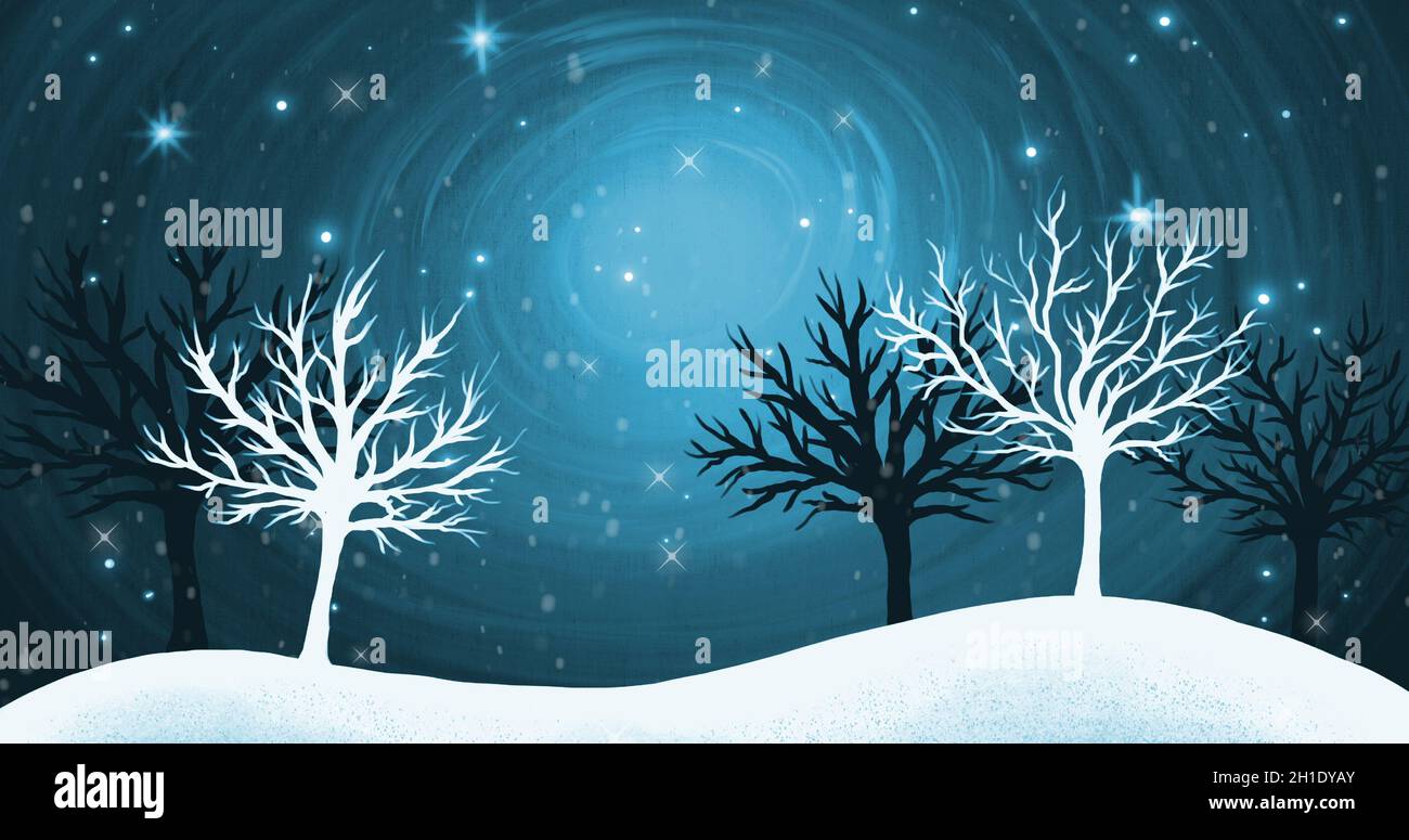 Snowflakes falling over multiple tree hi-res stock photography and ...