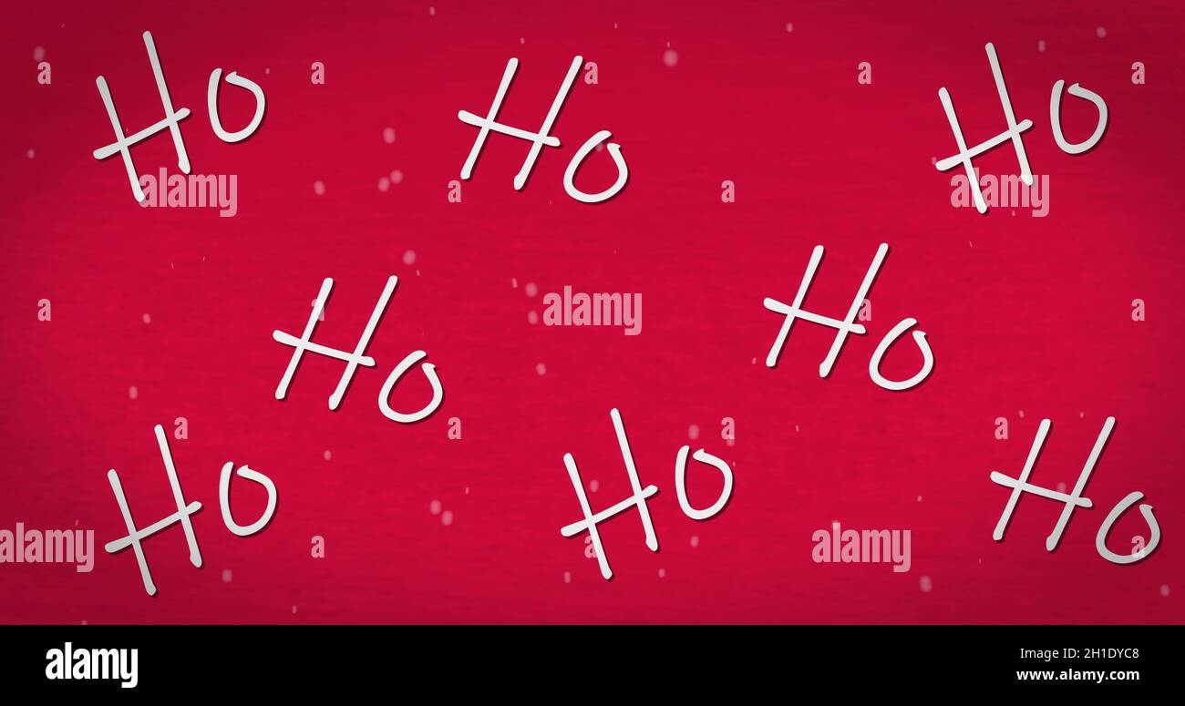 Multiple Ho text and snow falling against red background Stock Photo ...