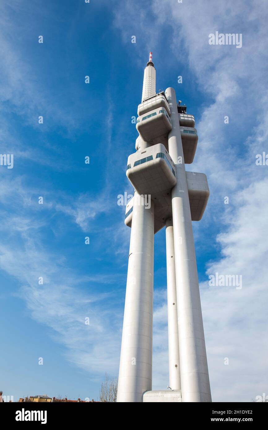 PRAGUE, CZECH REPUBLIC - APRIL, 2018: Zizkov Television Tower a unique ...
