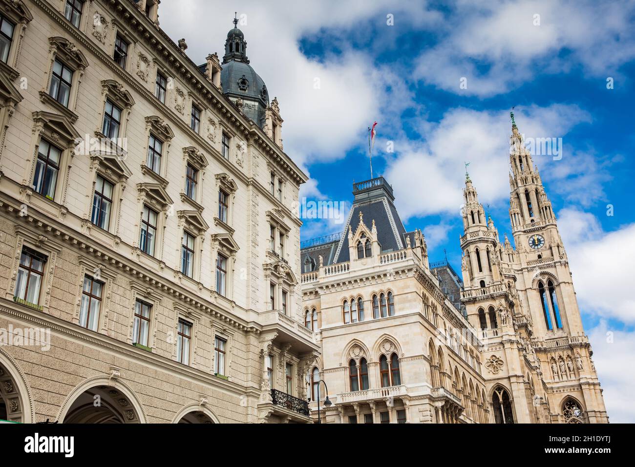 The historical Vienna City Hall building at Rathausplatz built on 1883 ...