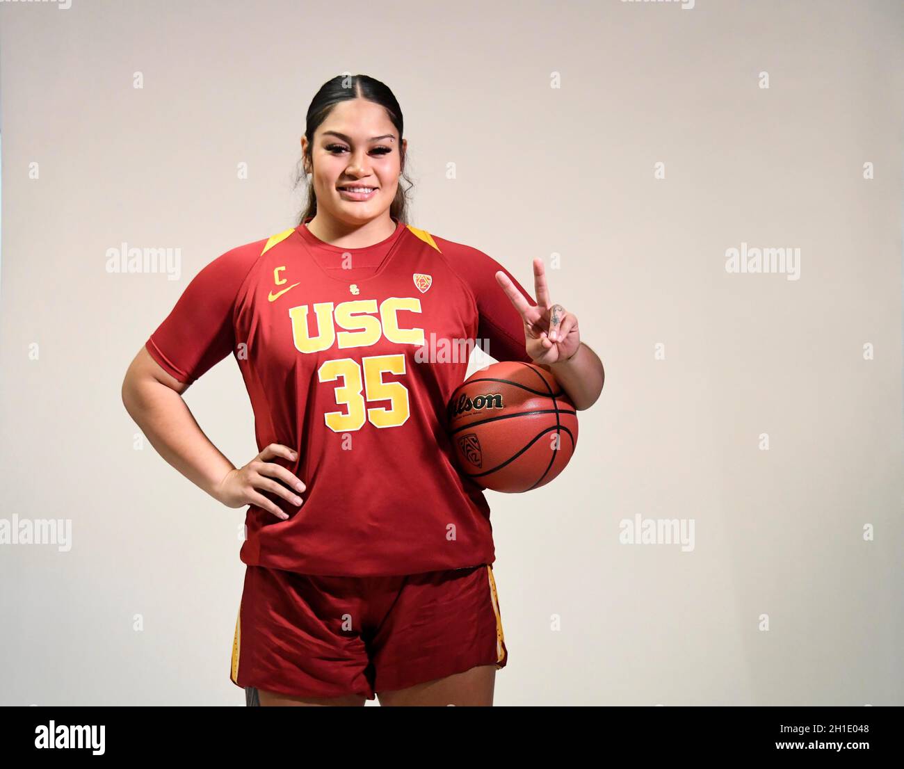 USC Alissa Pili posing during Pac-12 women's basketball media day ...