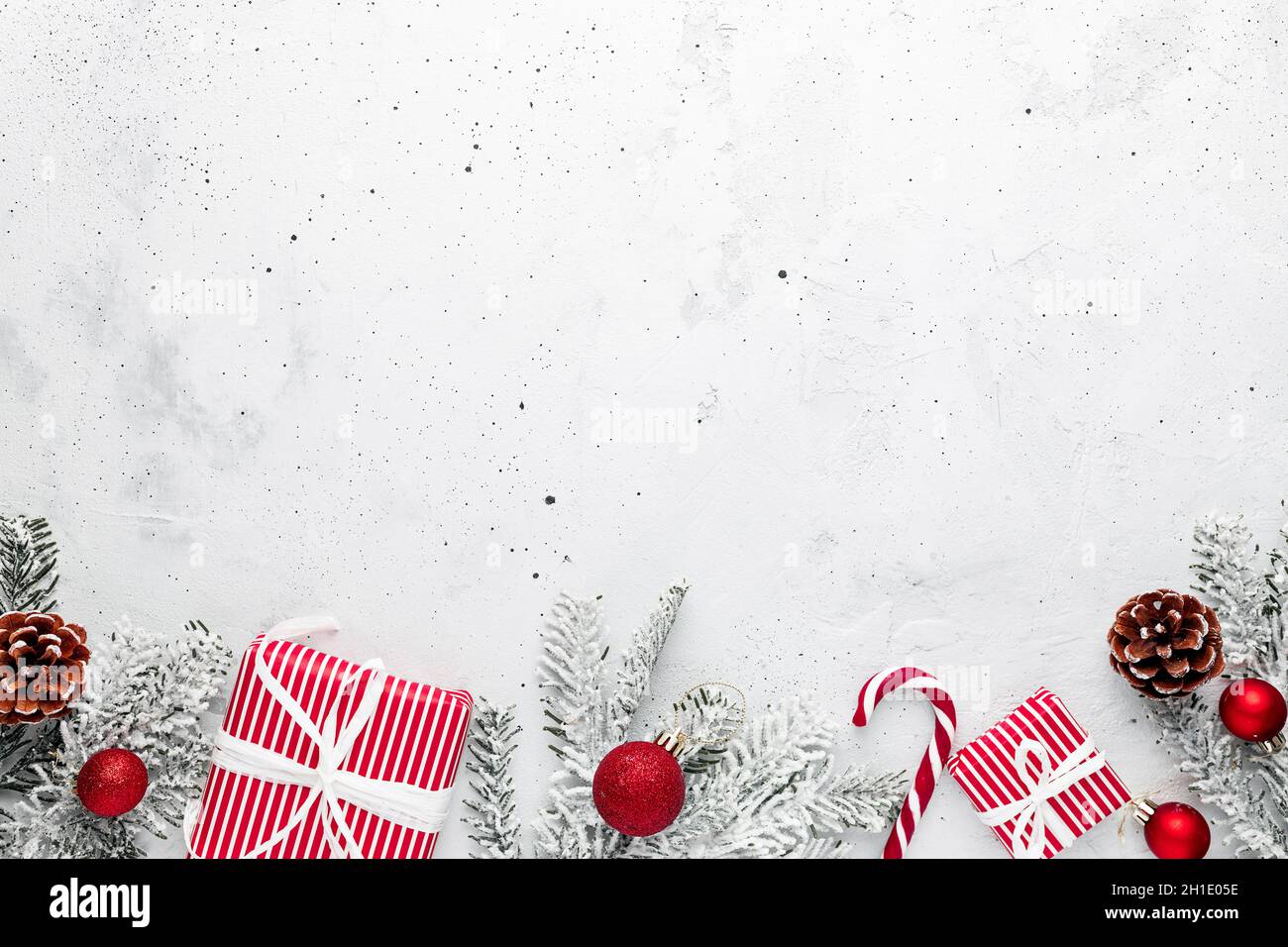 Christmas and New Year flat lay with two red white striped present gift ...