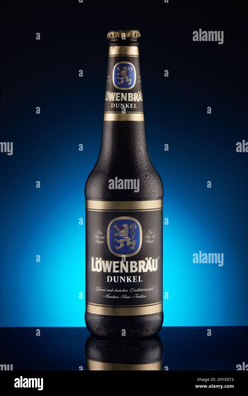 St.Petersburg, Russia - February 2020 - Bottle of Lowenbrau Dunkel beer ...