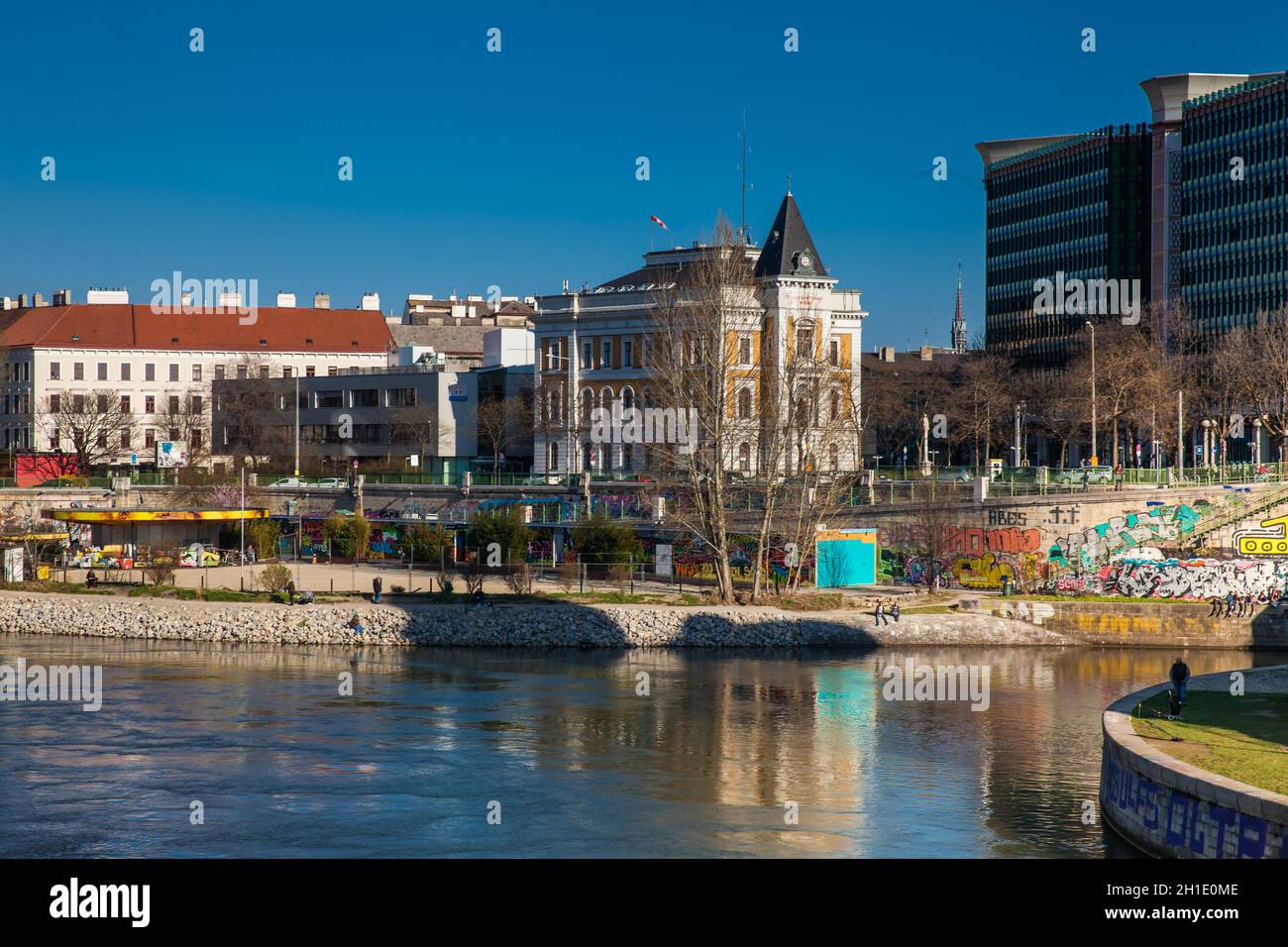 VIENNA, AUSTRIA - APRIL, 2018: The Danube Canal seen from the Aspern ...