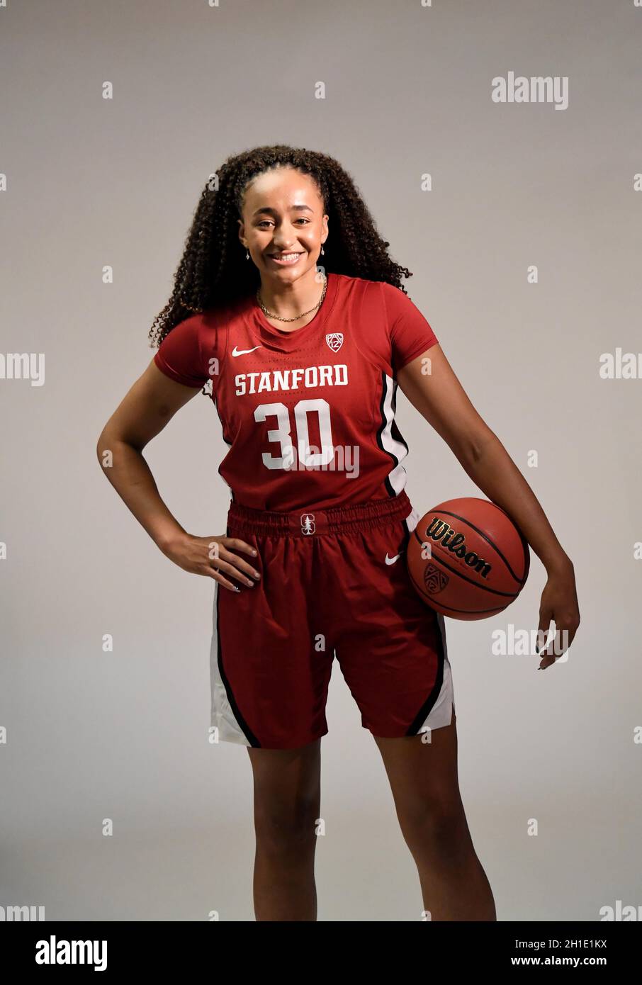 Stanford Cardinal Haley Jones poses during Pac-12 women's basketball media day, Tuesday, Oct. 12 ...