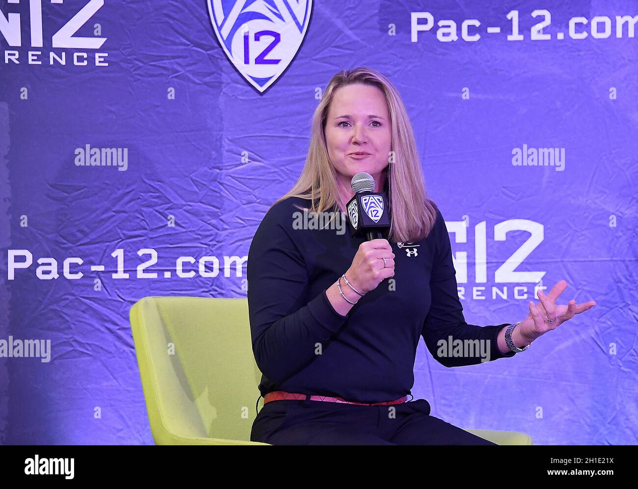Utah head coach Lynne Roberts answers a few question from the media ...