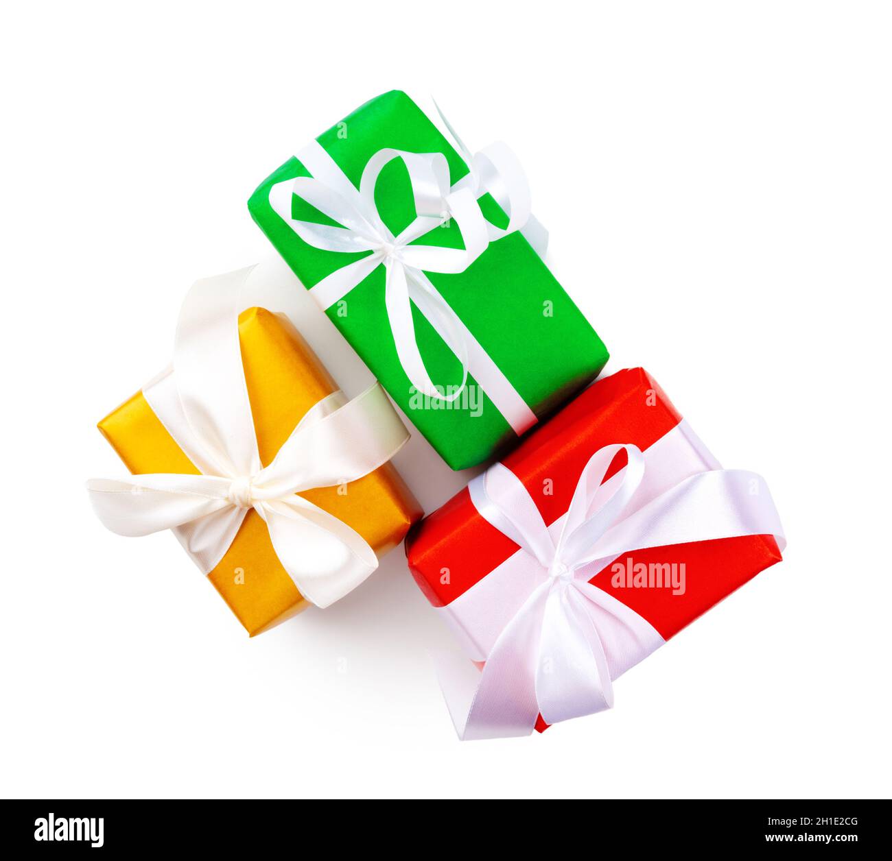 Three beautiful wrapped gifts isolated on white background Stock Photo ...