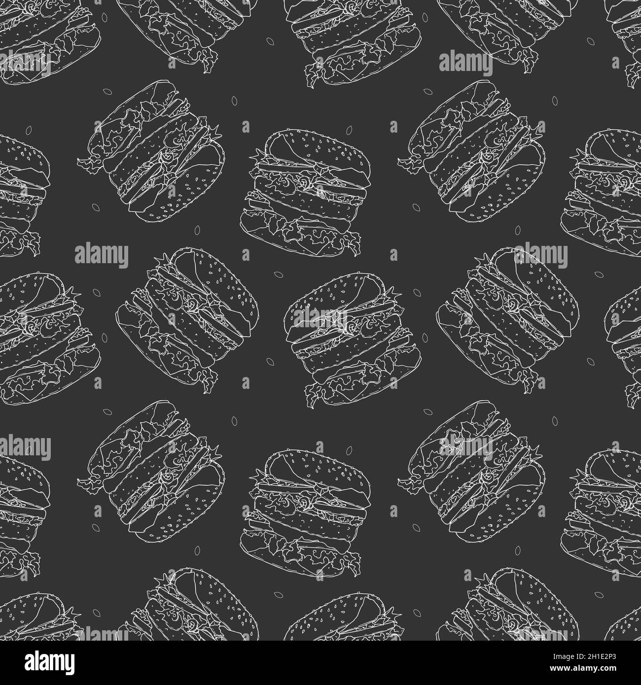 Burger hamburger patterns white and black hand-drawn contour drawing ...