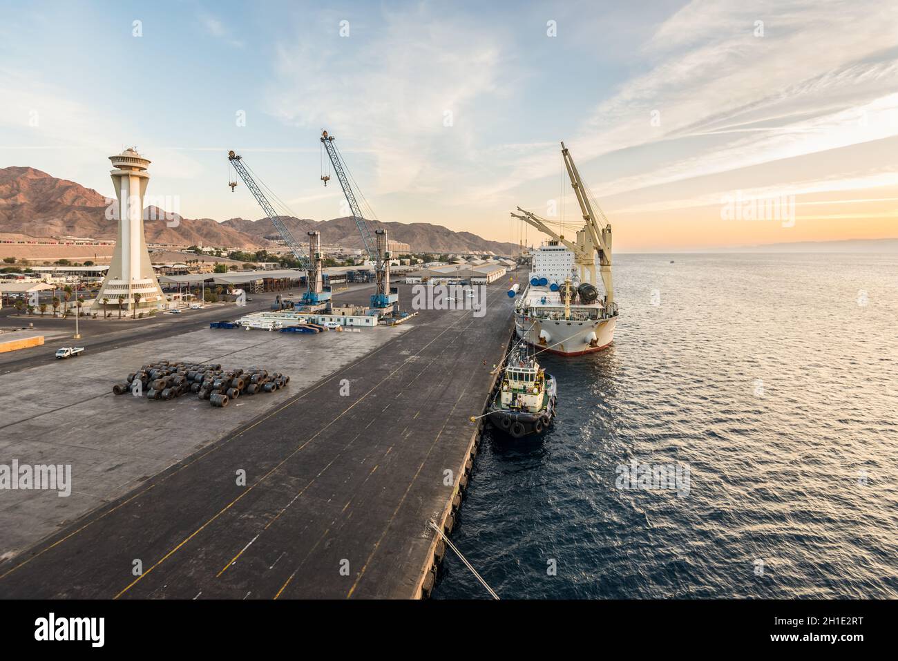Aqaba, Jordan - November 6, 2017: View to the cargo industrial port of ...