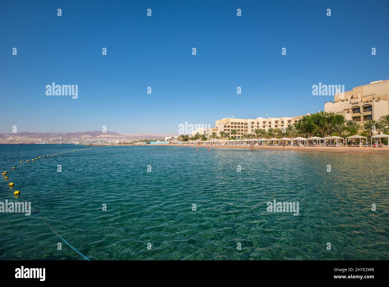 Aqaba, Jordan - November 6, 2017: People relaxing on the beach in the ...