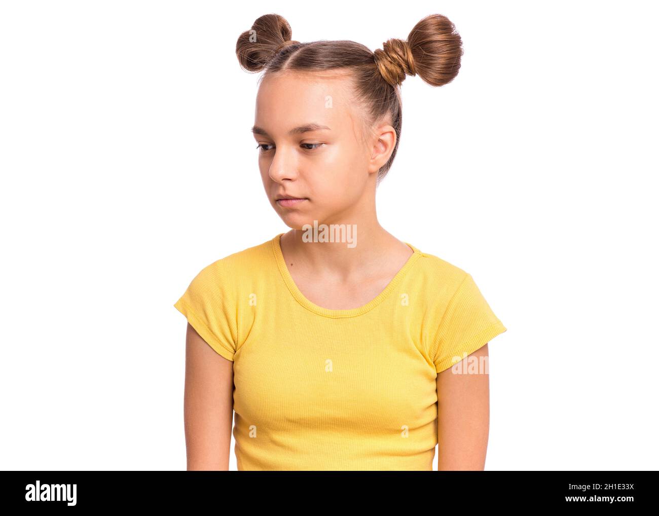 Emotional portrait of scared girl teenager, isolated on white ...