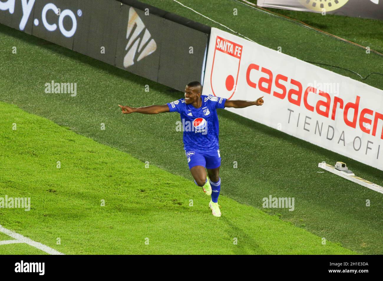 Felipe Roman of Millonarios celebrates the goal in the capital classic ...