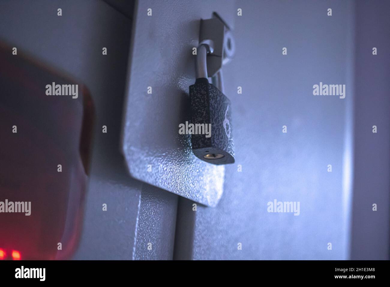 Old metal lock on steel door. Safe and security, protection concept ...