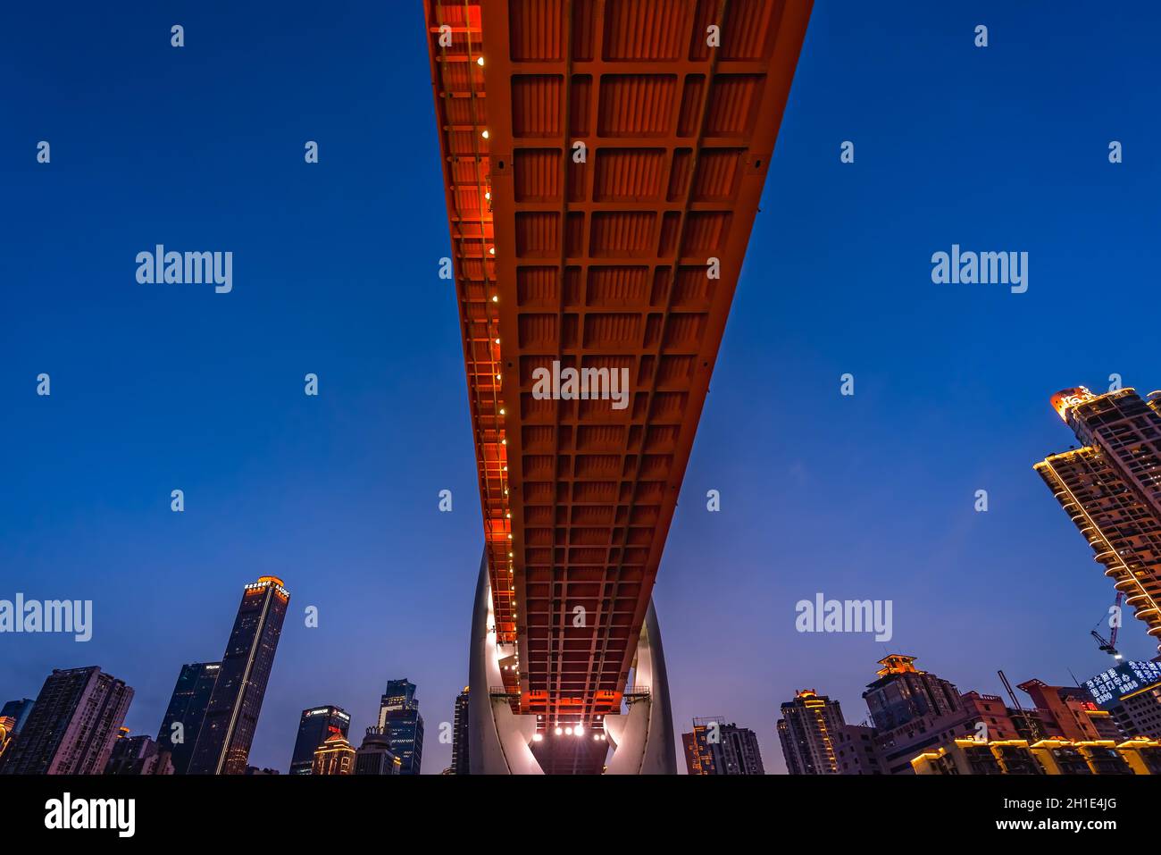 Chongqing, China - August 2019 : Illuminated DongShuiMen road bridge ...