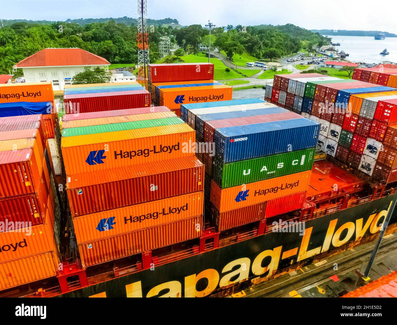 Panama Canal, Panama - December 7, 2019: Hapag-Lloyd cargo ship ...