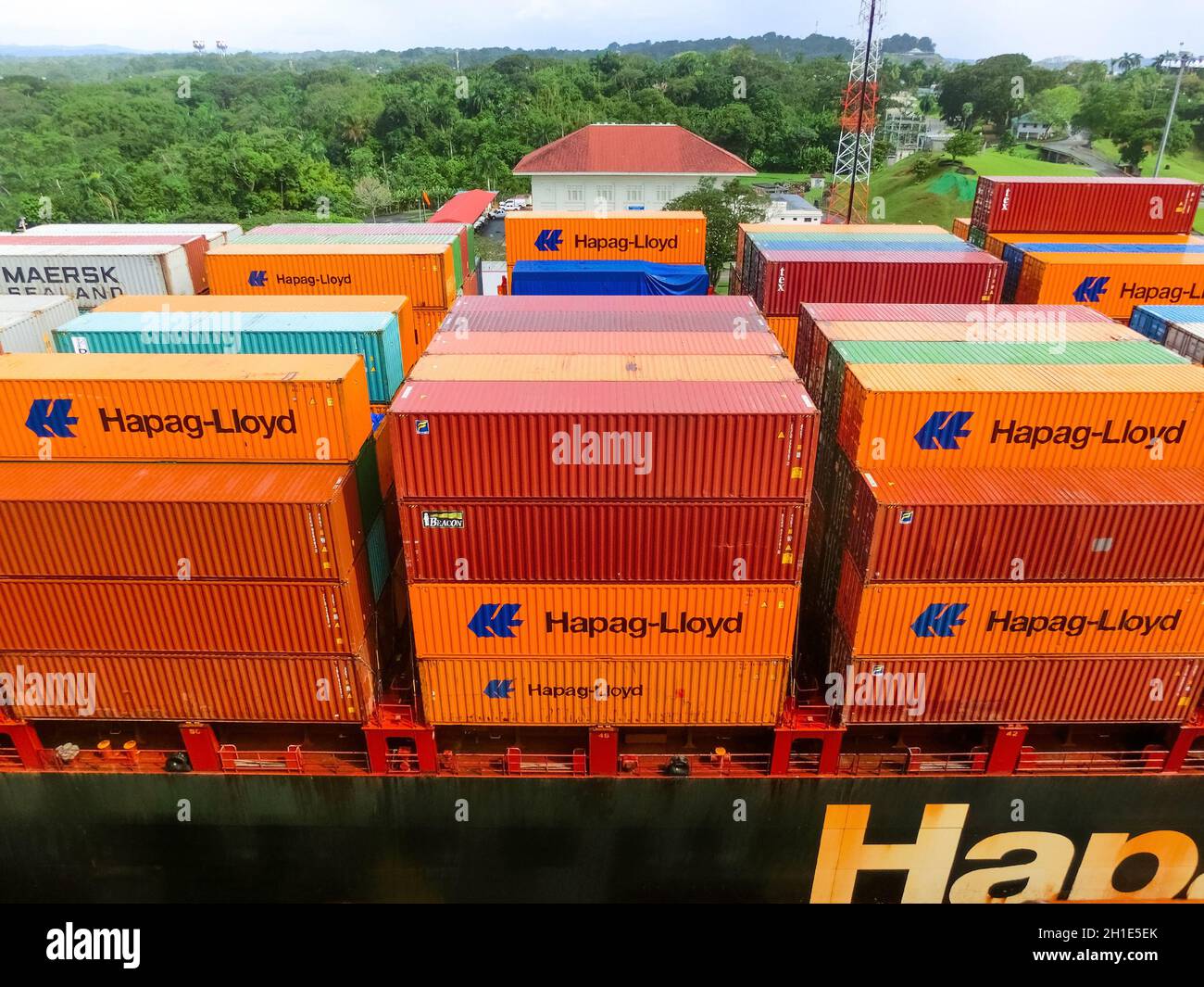 Panama Canal, Panama - December 7, 2019: Hapag-Lloyd cargo ship ...