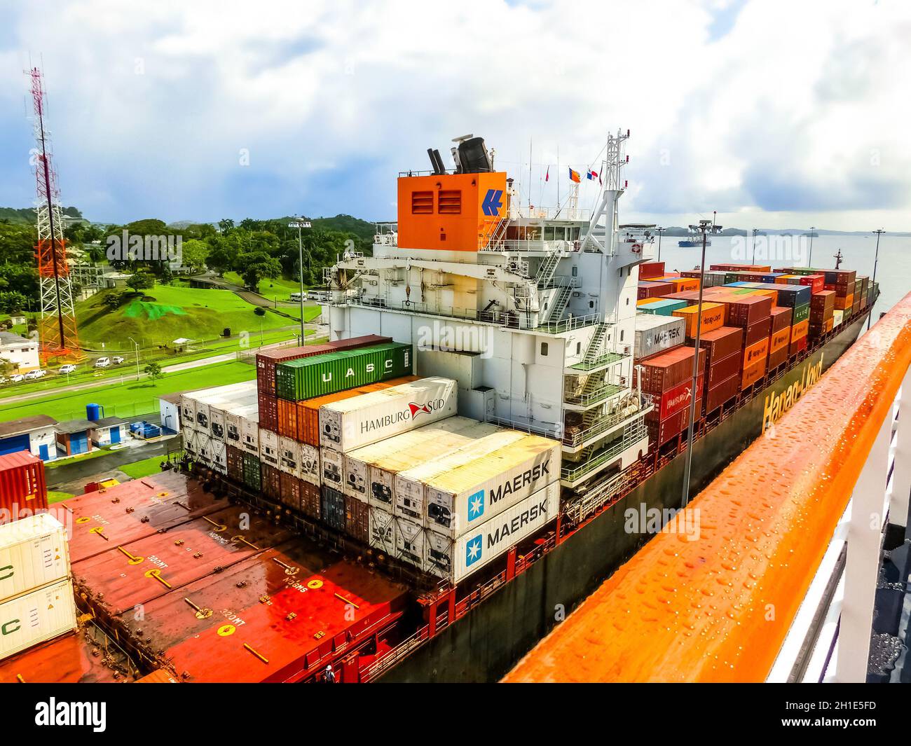 Panama Canal, Panama - December 7, 2019: Hapag-Lloyd cargo ship ...