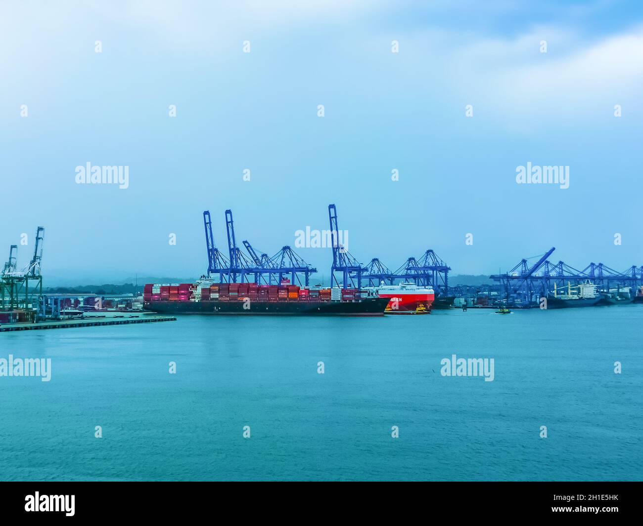 Colon, Panama - December 8, 2019: Evergreen container ship with full of ...