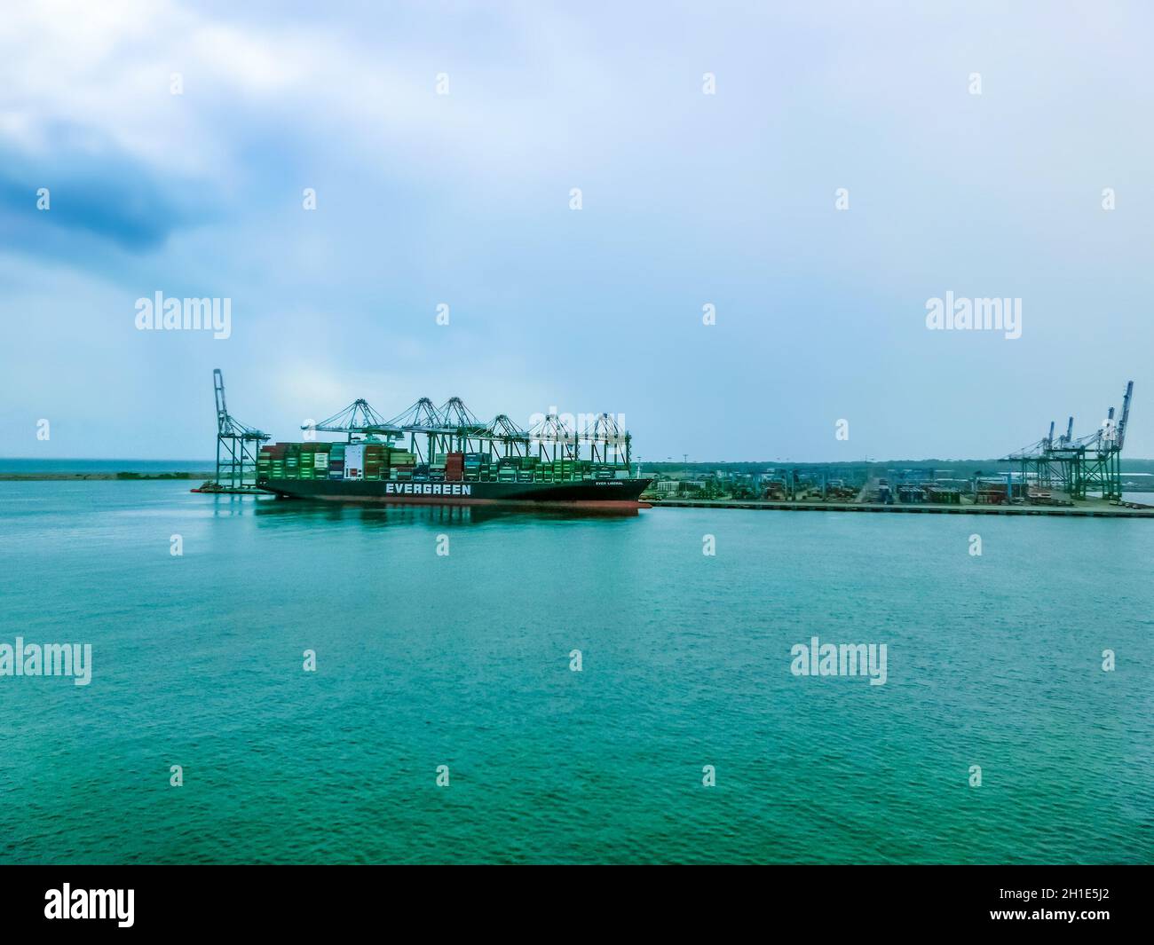 Colon, Panama - December 8, 2019: Evergreen container ship with full of ...