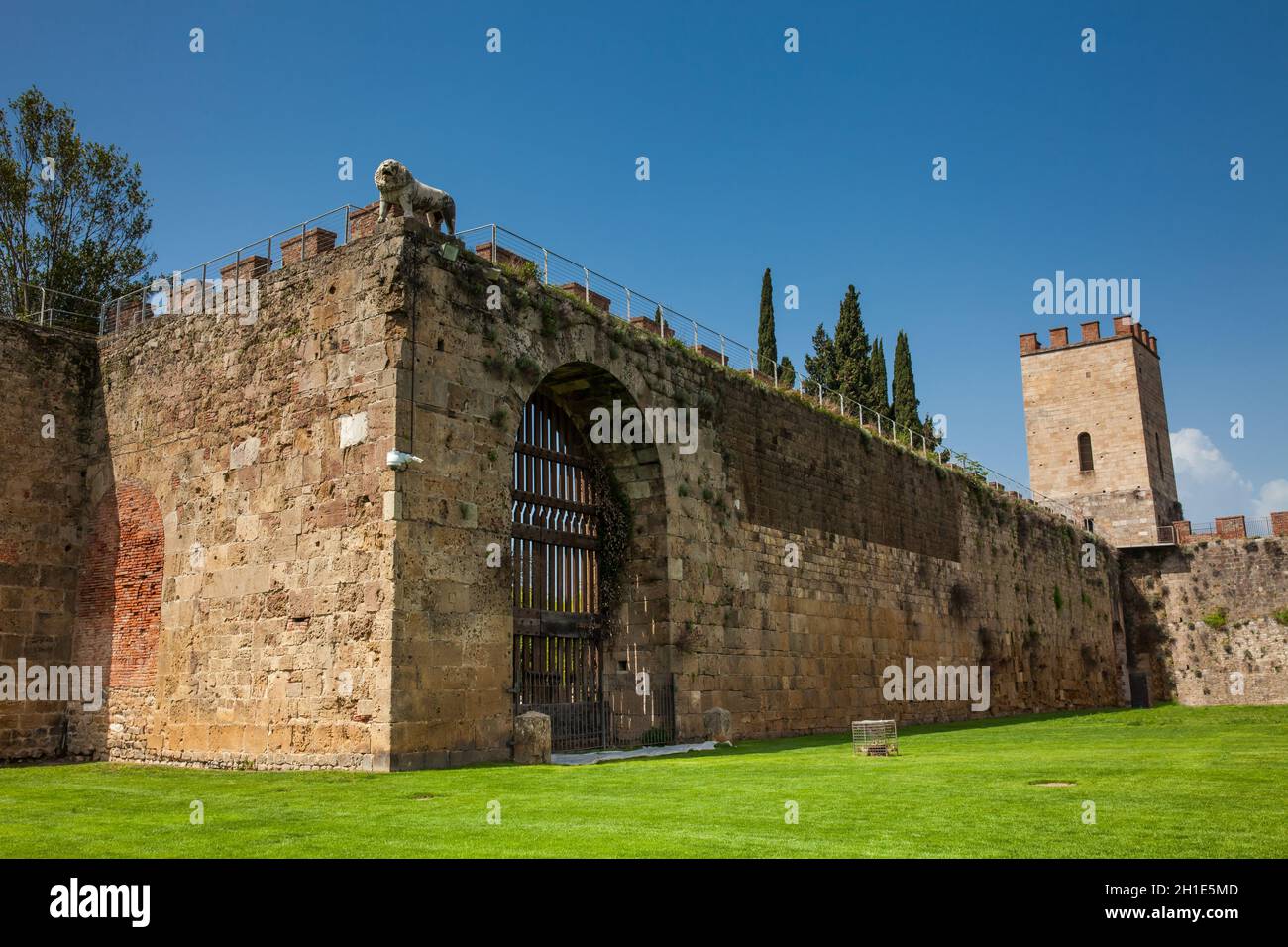 Gate of the Lion and the Saint Mary Tower at the ancient walls of Pisa ...
