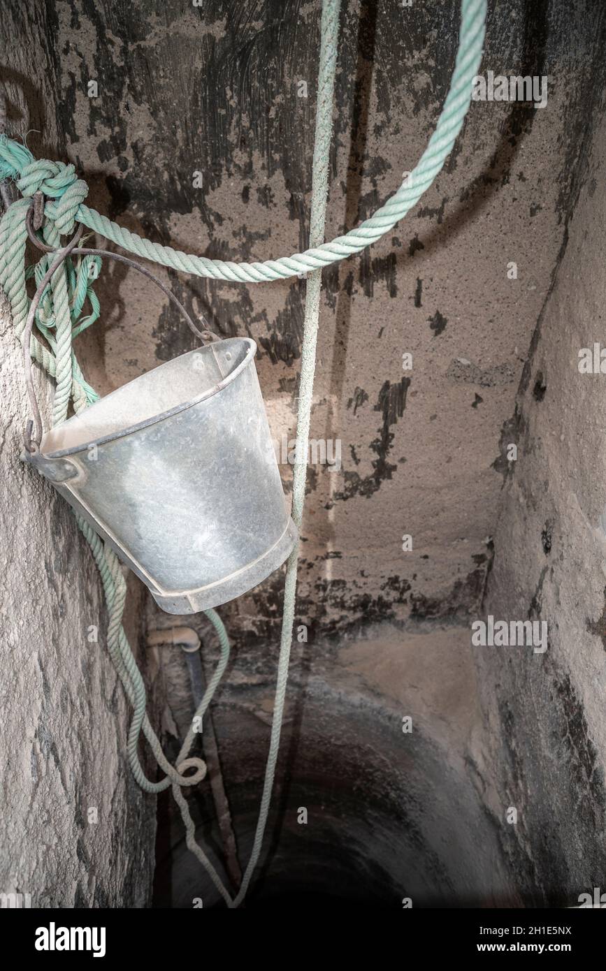 A water well in Spain, used by residents to bring up spring water. Old ...