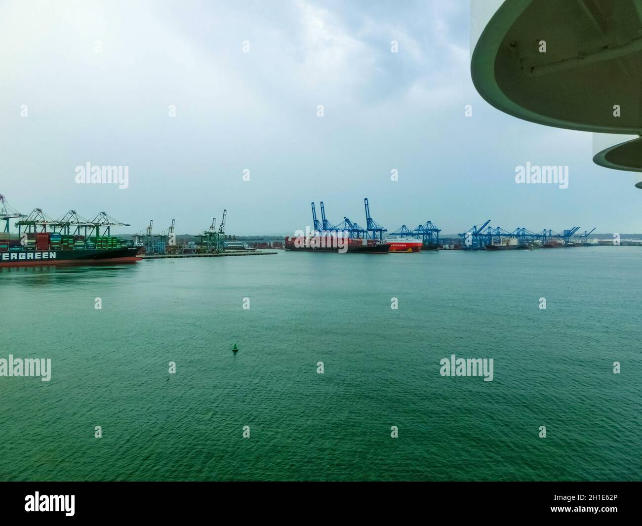 Colon, Panama - December 8, 2019: Evergreen container ship with full of ...