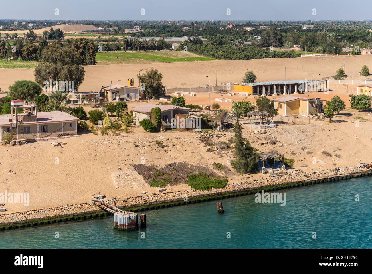Ismailia, Egypt - November 5, 2017: Typical Suez canal landscape, farm ...