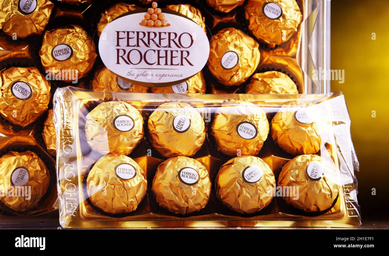 POZNAN, POL - APR 16, 2020: Ferrero Rocher premium chocolate sweets ...