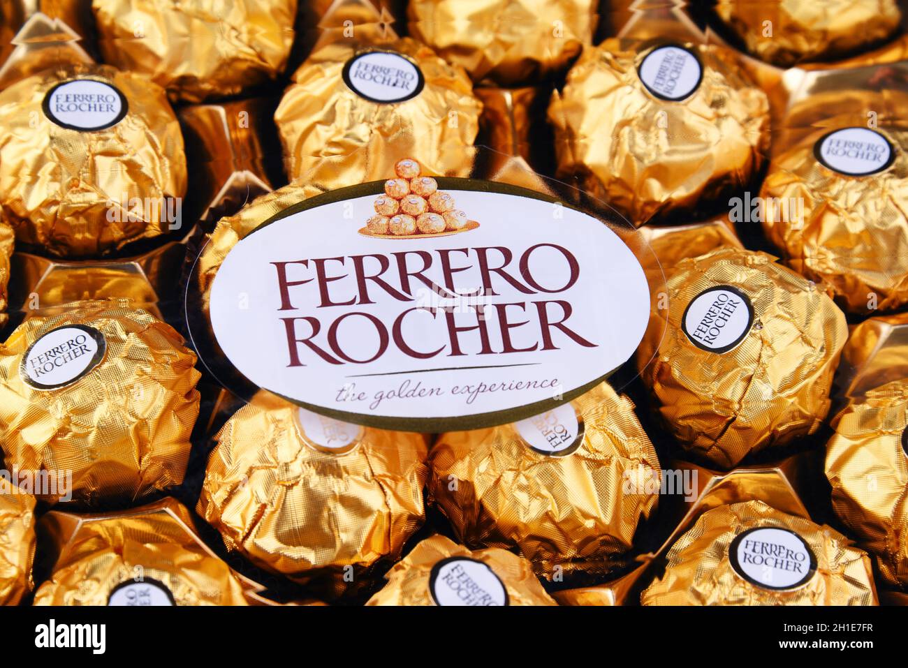 POZNAN, POL - APR 16, 2020: Ferrero Rocher premium chocolate sweets ...