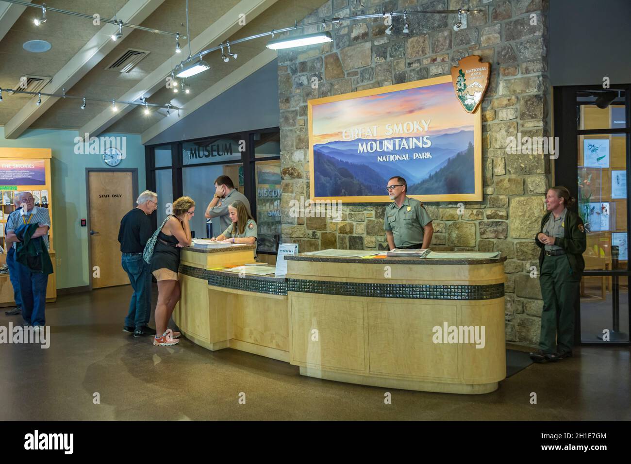 Park Guests outside the Sugarlands Visitor Center in the Great Smoky ...