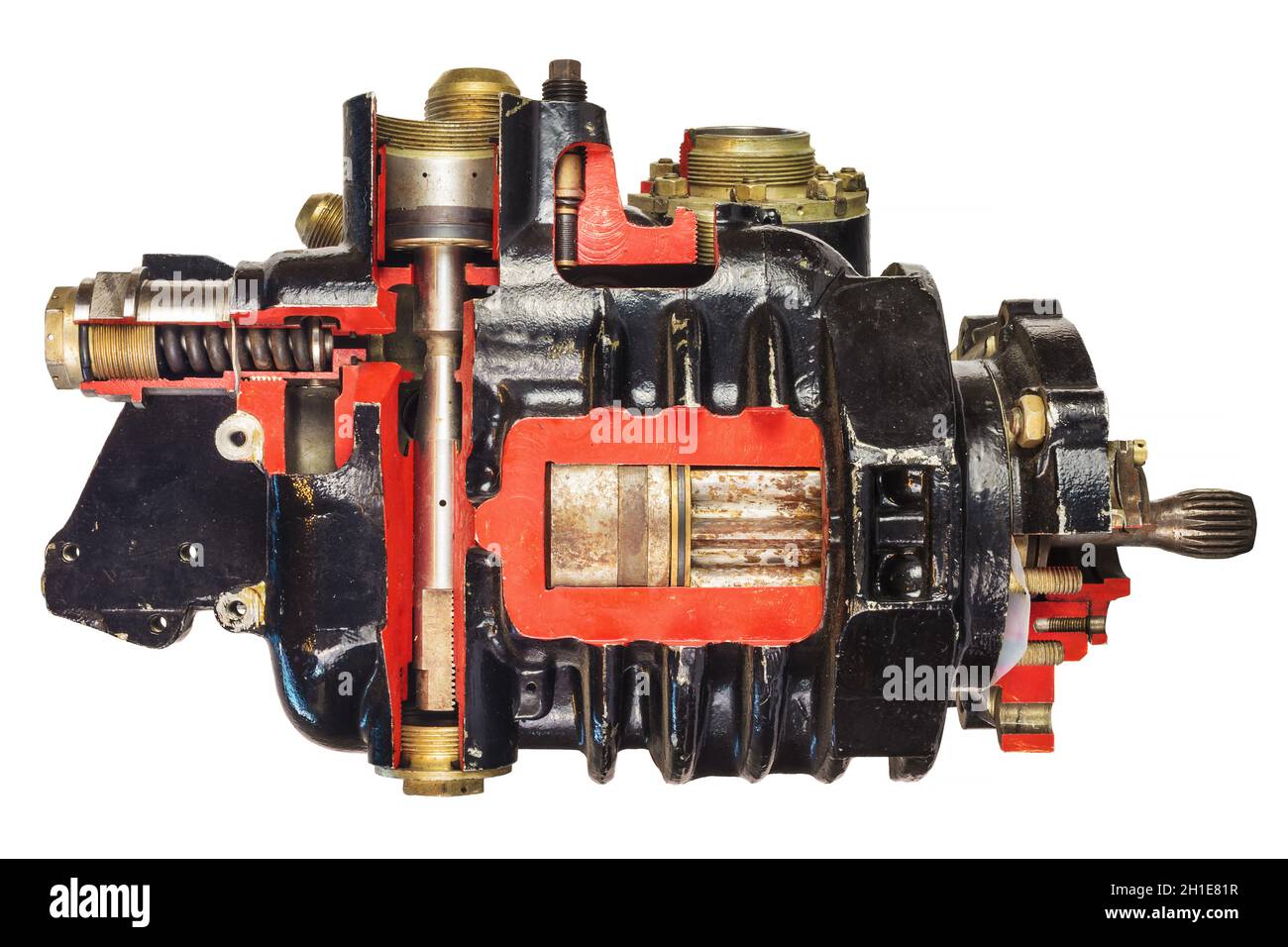 Vintage model of a classic car engine with focus on pistons used for ...