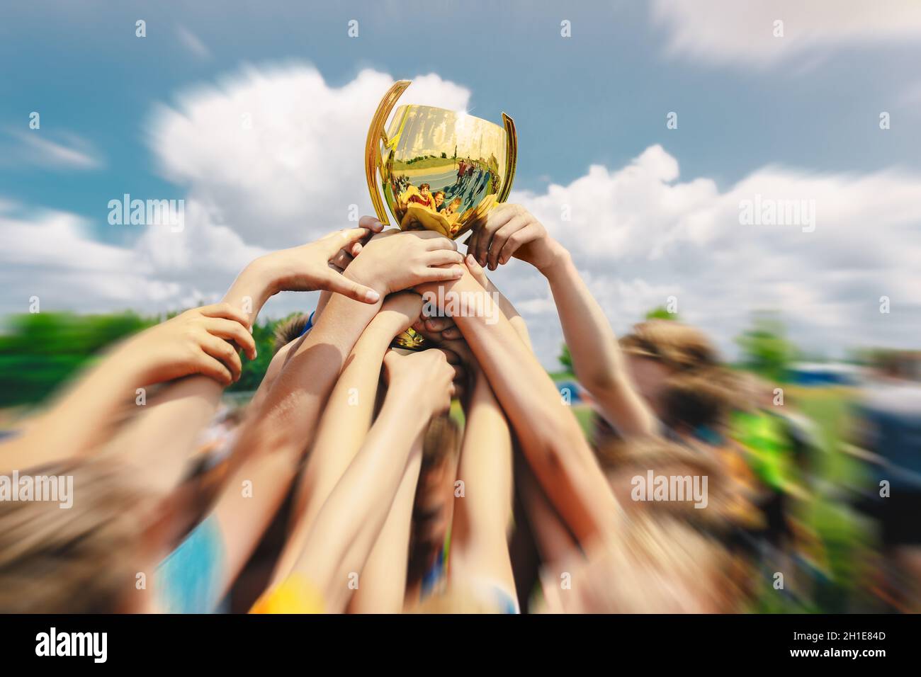 Celebration team group trophy winners football hi-res stock photography ...