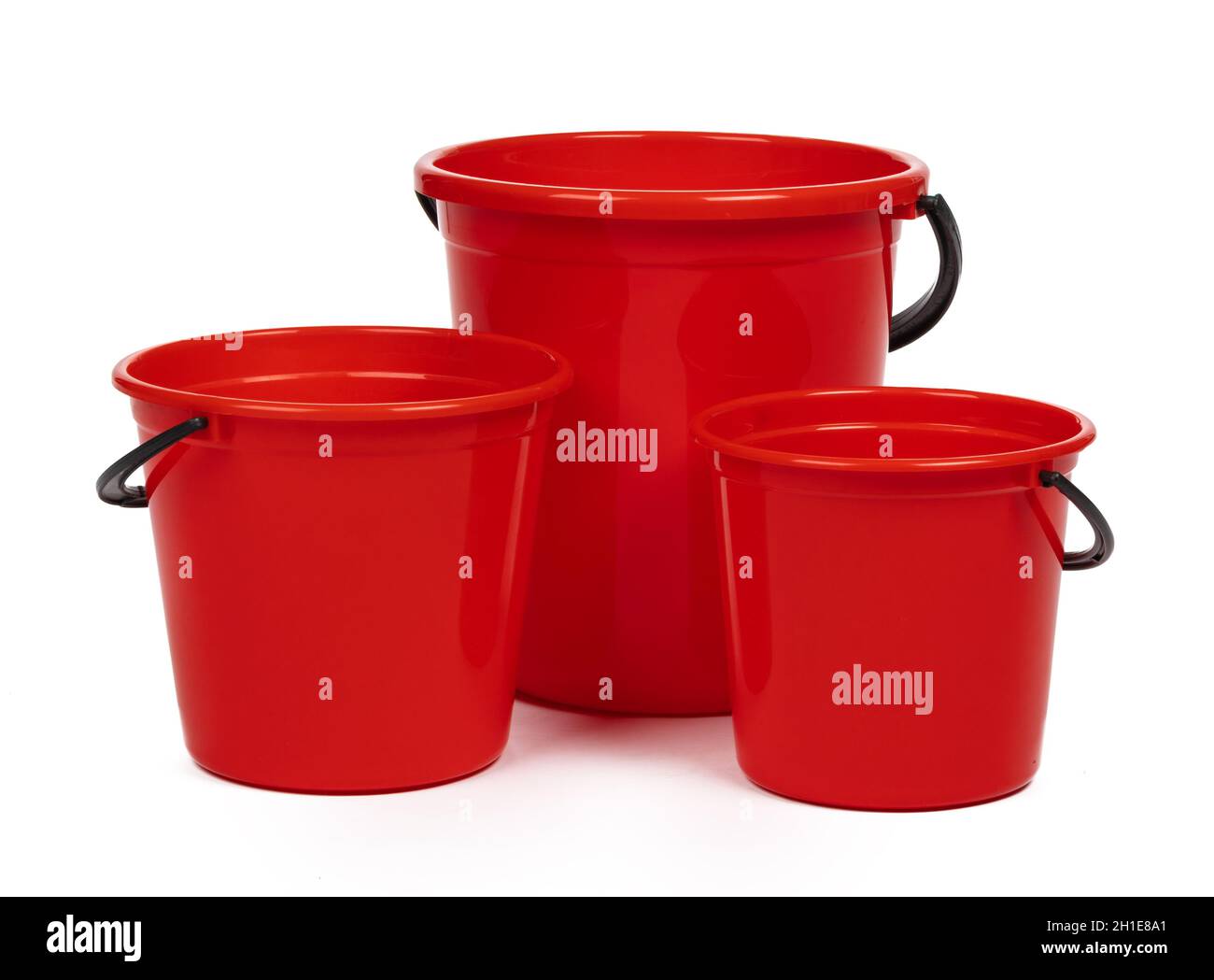 empty red plastic household bucket on a white background Stock Photo ...
