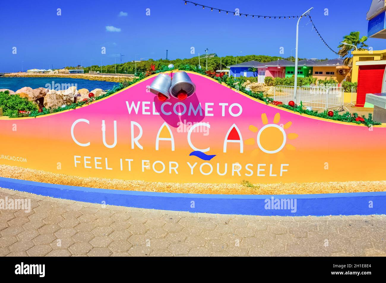 Willemstad, Curacao, Netherlands - December 5, 2019: The welcome sign ...