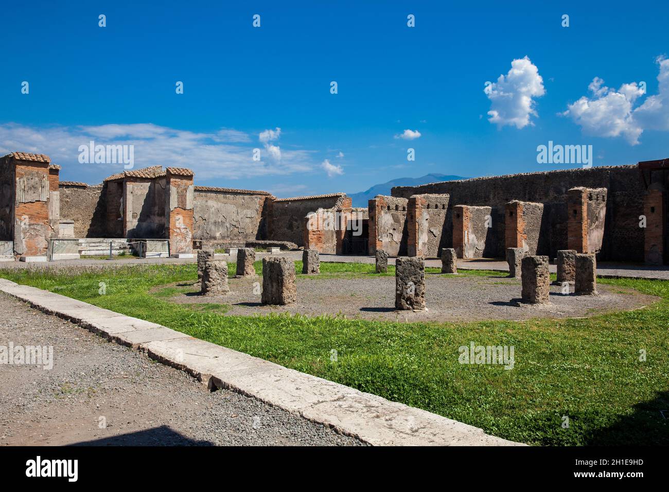 Ruins of the Macellum in the ancient city of Pompeii in a beautiful ...