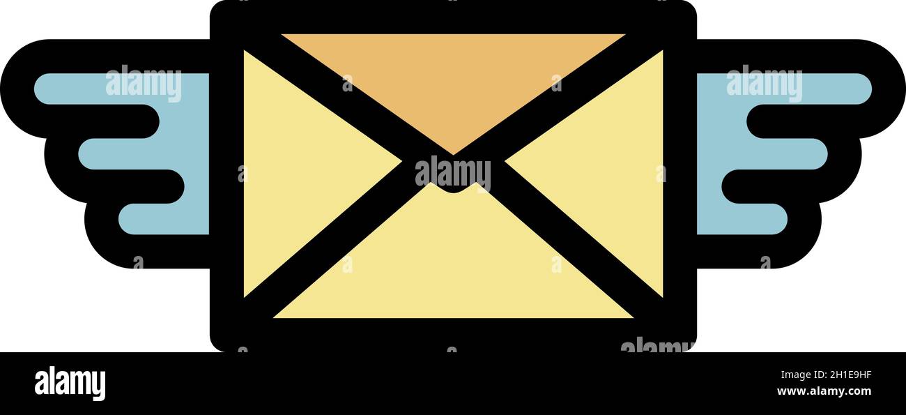 Wings mail icon. Outline wings mail vector icon color flat isolated ...