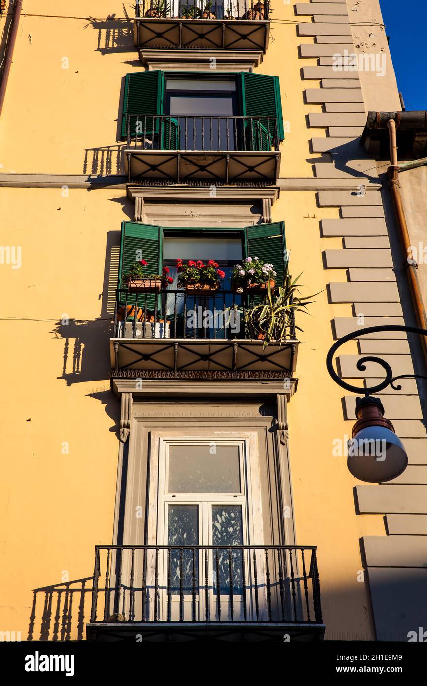 Beautiful facades of the antique buildings in Naples old city Stock ...