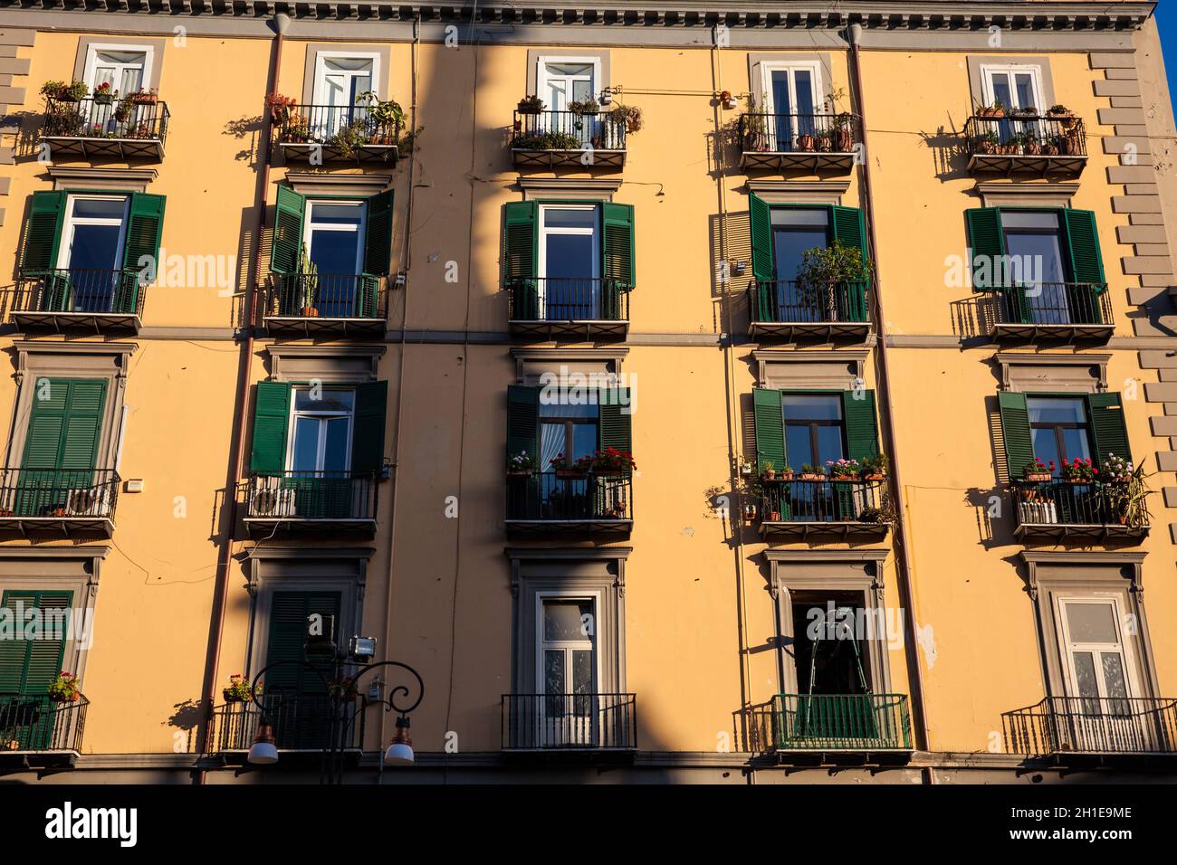 Beautiful facades of the antique buildings in Naples old city Stock ...