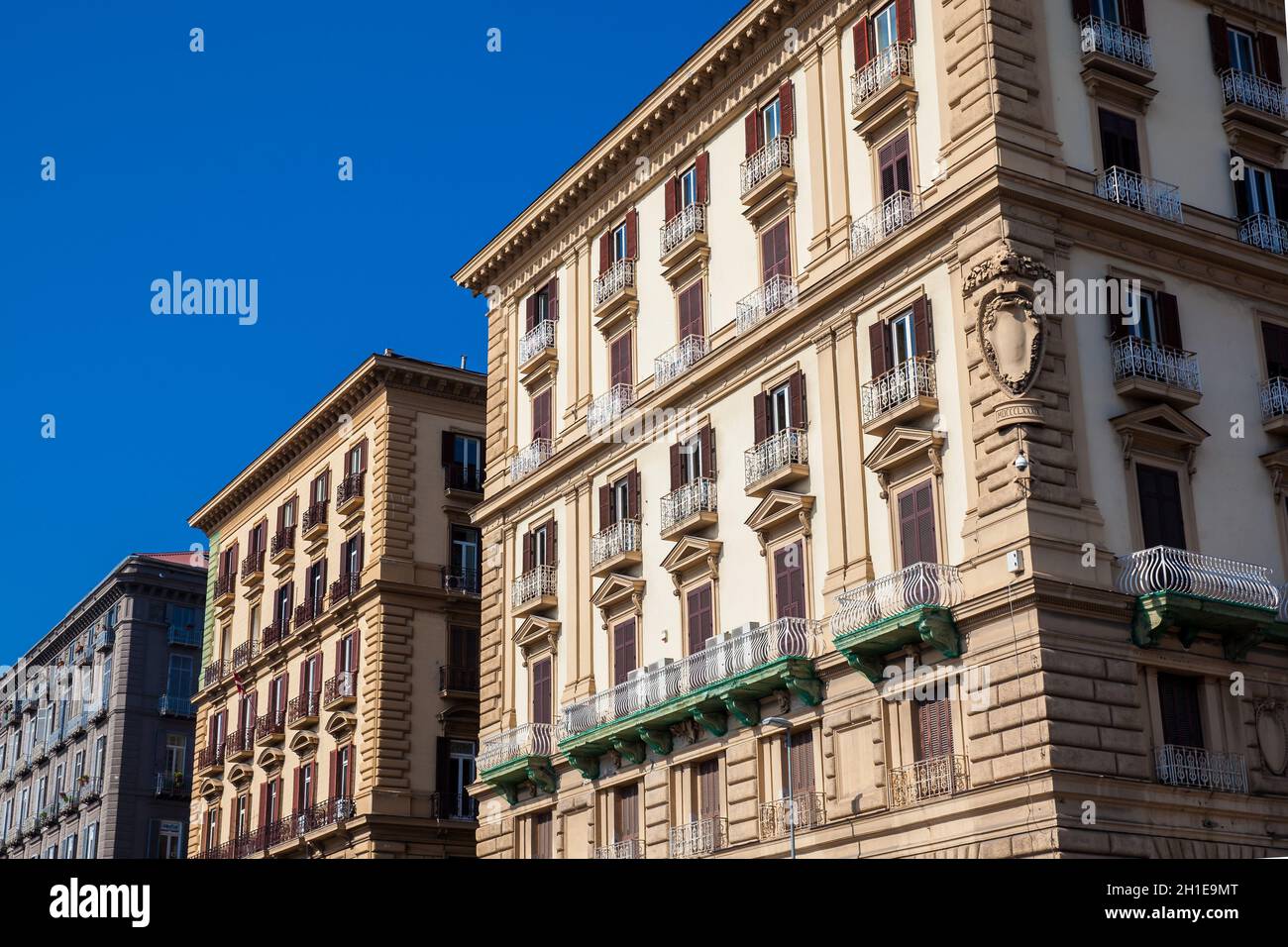 Beautiful facades of the antique buildings in Naples old city Stock ...