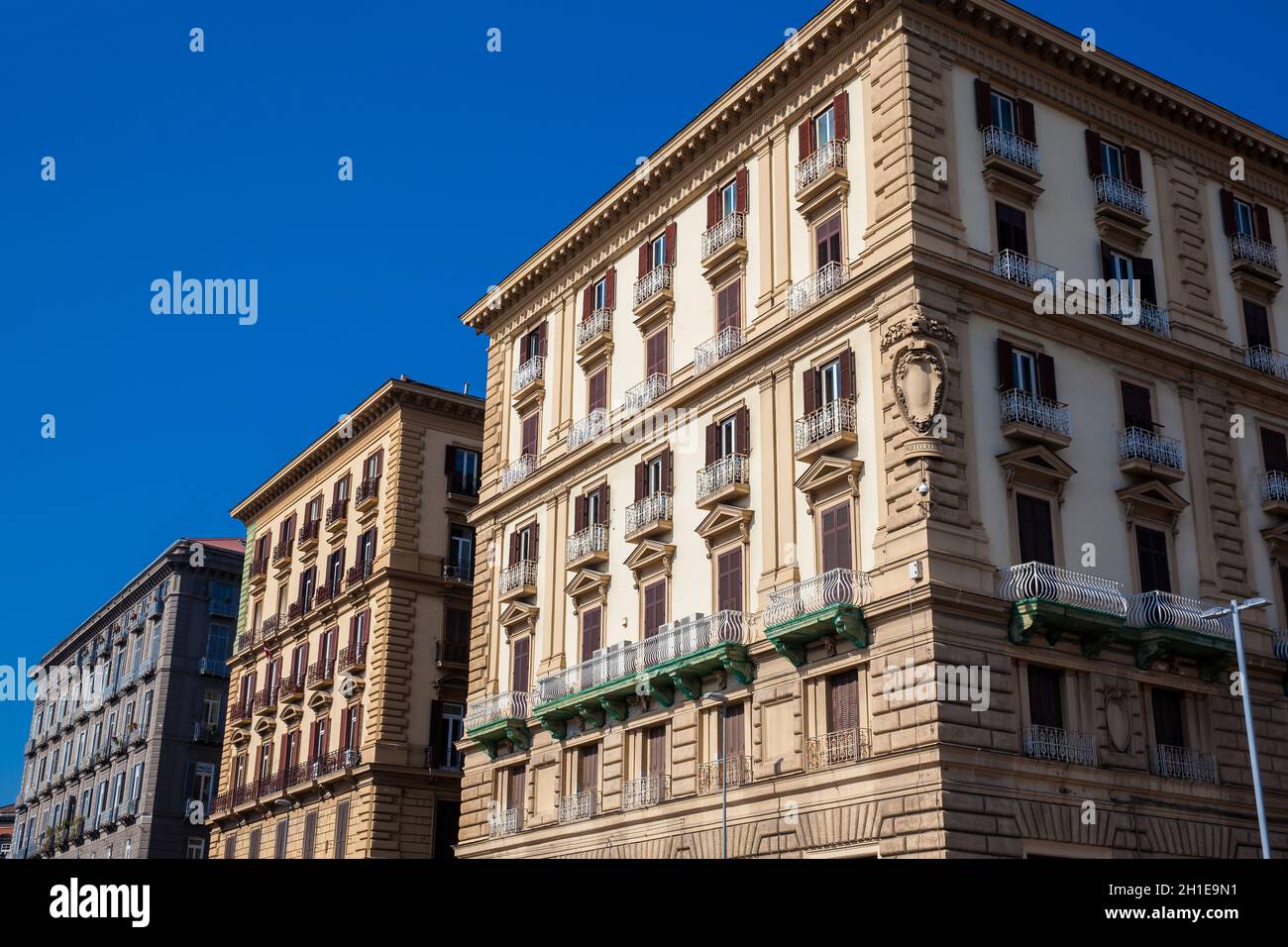 Beautiful facades of the antique buildings in Naples old city Stock ...