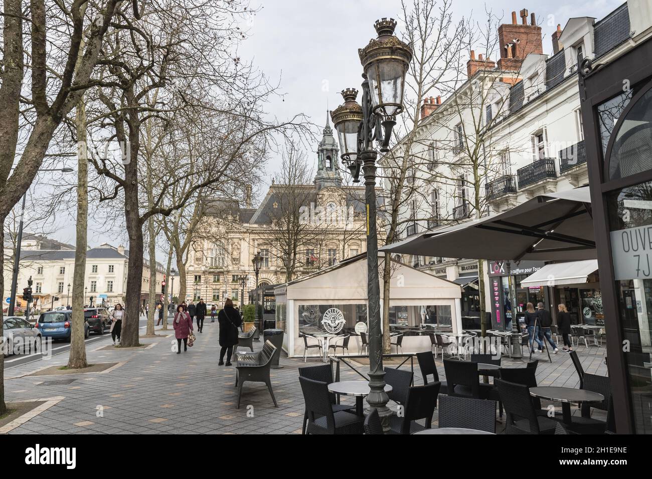 Tours, France - February 8, 2020: Street ambiance and architecture in a ...