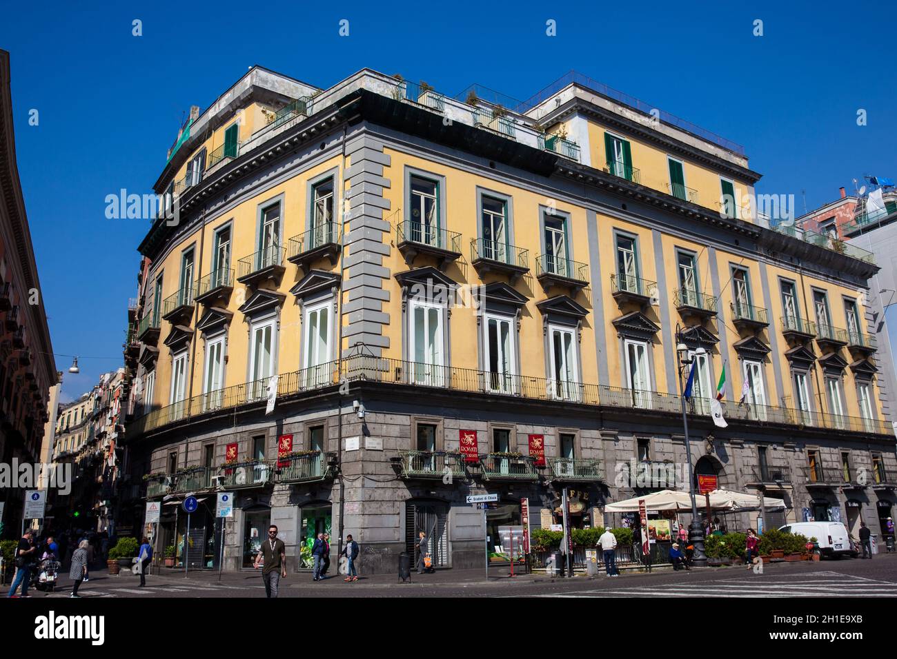 NAPLES, ITALY - APRIL, 2018: Beautiful facades of the antique buildings ...