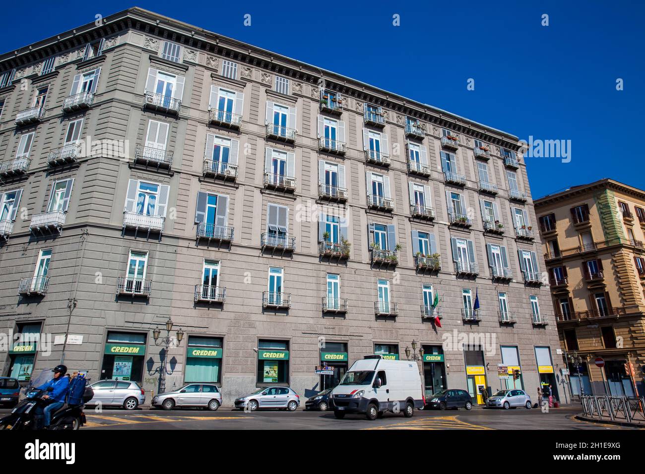 NAPLES, ITALY - APRIL, 2018: Beautiful facades of the antique buildings ...