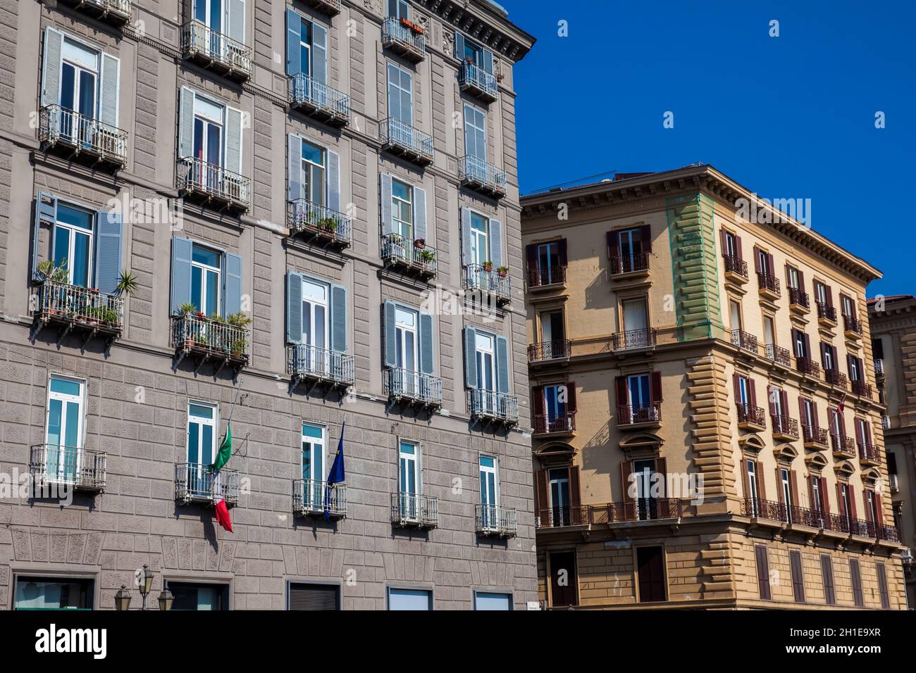 Beautiful facades of the antique buildings in Naples old city Stock ...